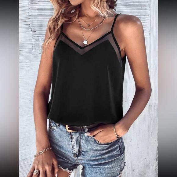 Tops | Boho Mesh Insert Cami Top | Poshmark